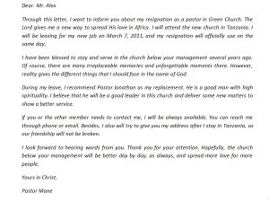 Pastor Resignation Letter and Its Sample | Template Creator