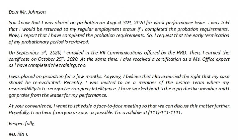 Early Probation Termination Letter and Its Sample | Template Creator