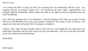 Union resignation letter and the sample | Template Creator