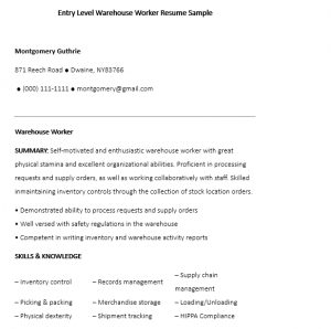 8+ Warehouse Worker Resumes | Template Creator